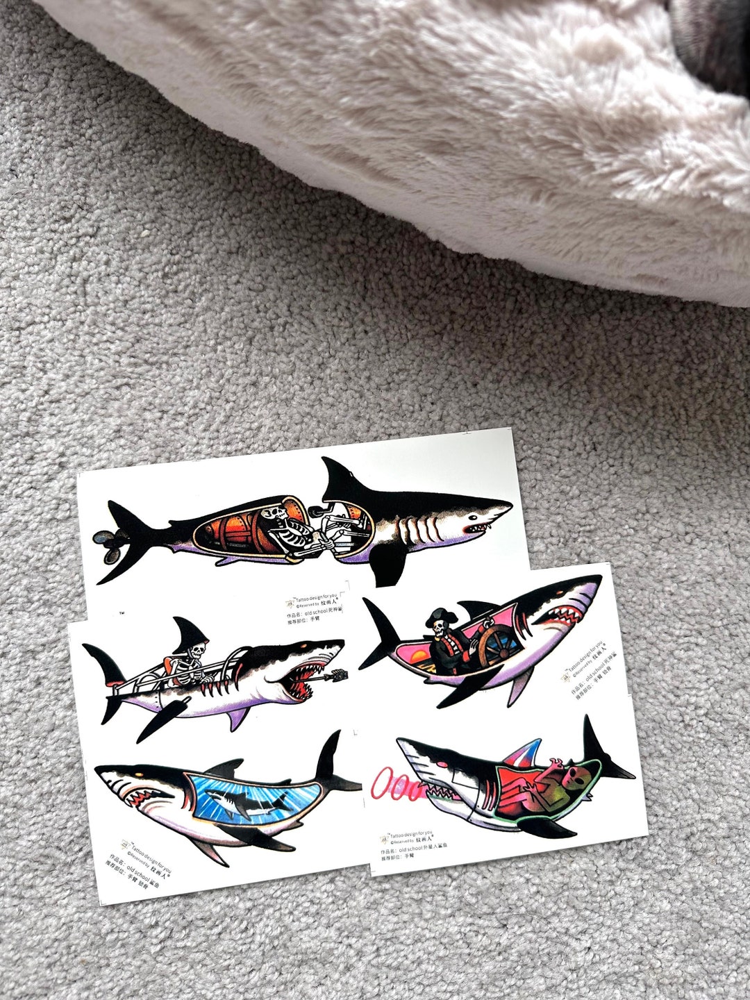 Shark & UFO Old School Traditional TATTOO STICKERS Waterproof - Etsy