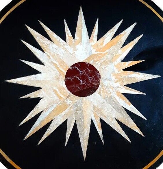 Black Marble Coffee Table Sunburst Table Top Shell Inlay - Etsy