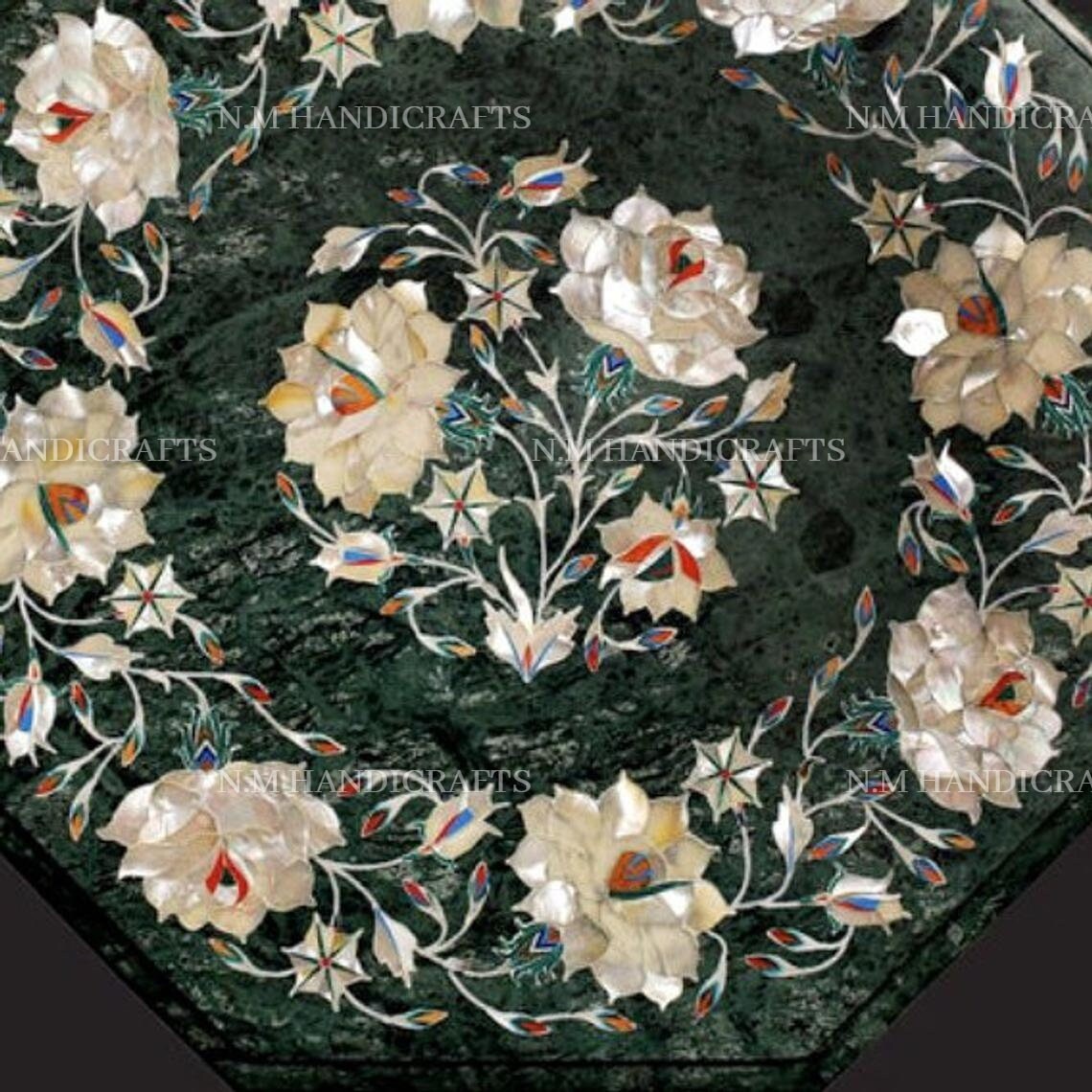 Green Marble Coffee Table Top, Round Table Top, Mother of Pearl Shell ...