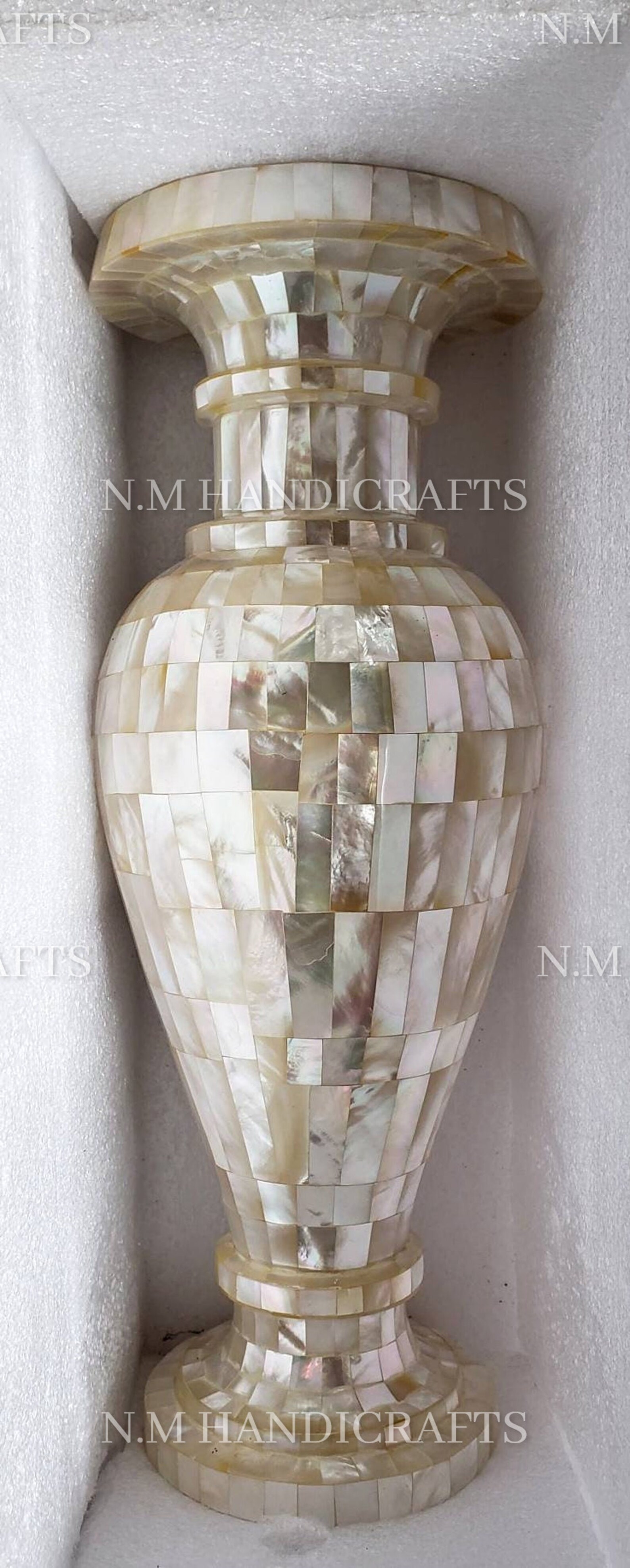 Mother of Pearl Flower Vase, Mop Shell Inlaid, Eye Catching Flower Vase ...