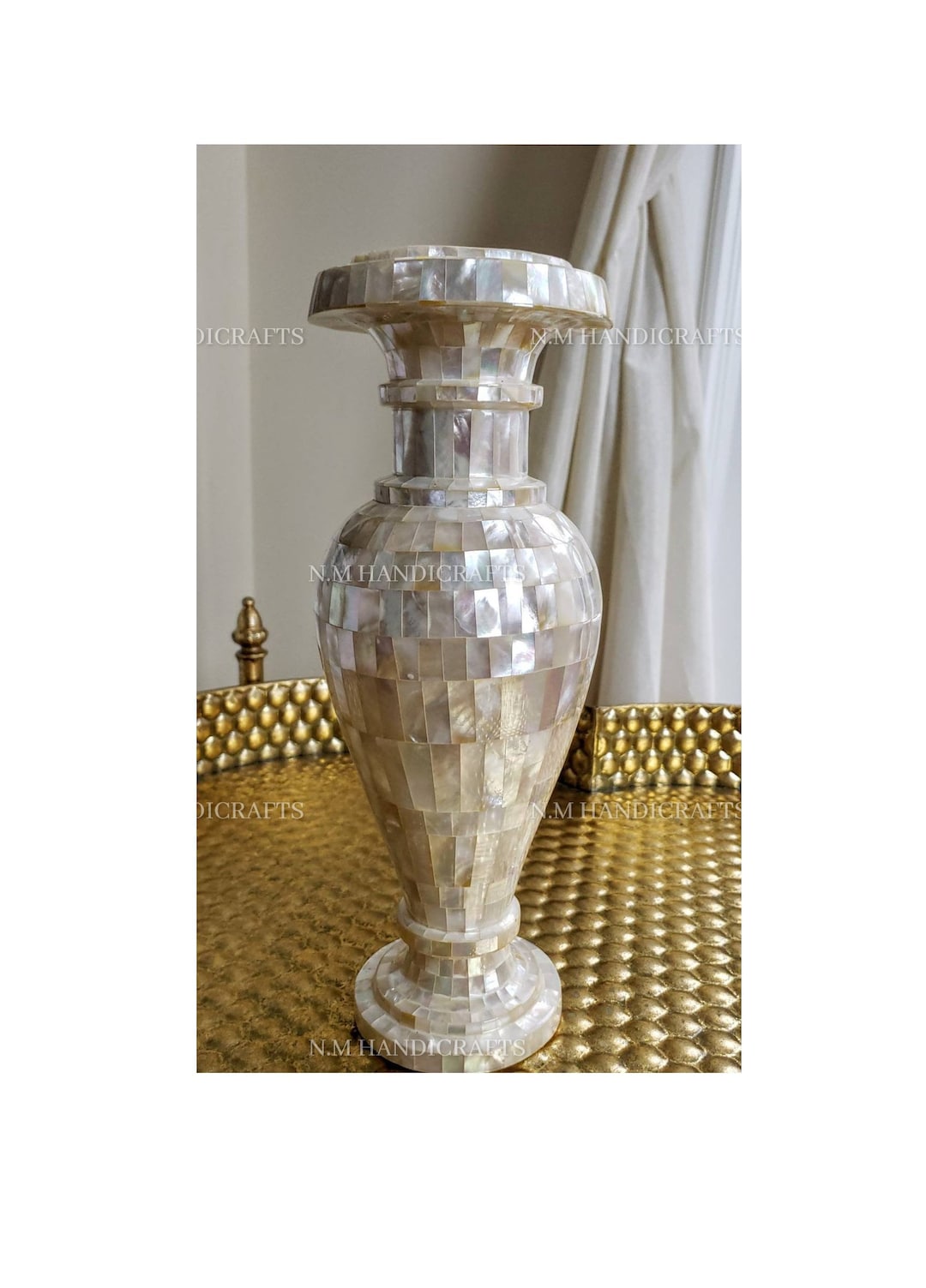 Mother of Pearl Flower Vase, Mop Shell Inlaid, Eye Catching Flower Vase ...