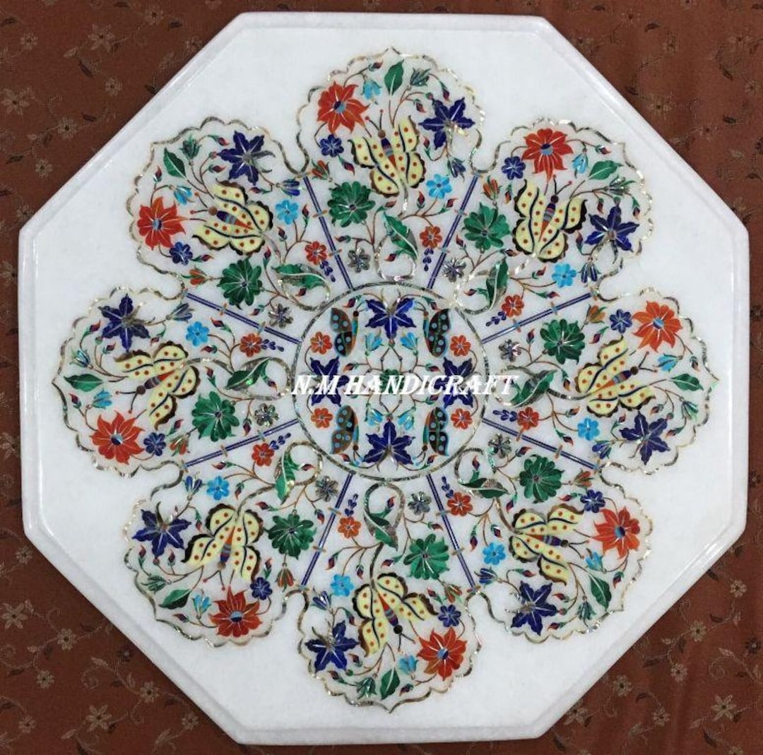 15" Butterfly Art Marble Table Top, Floral Design Inlay, Handmade ...