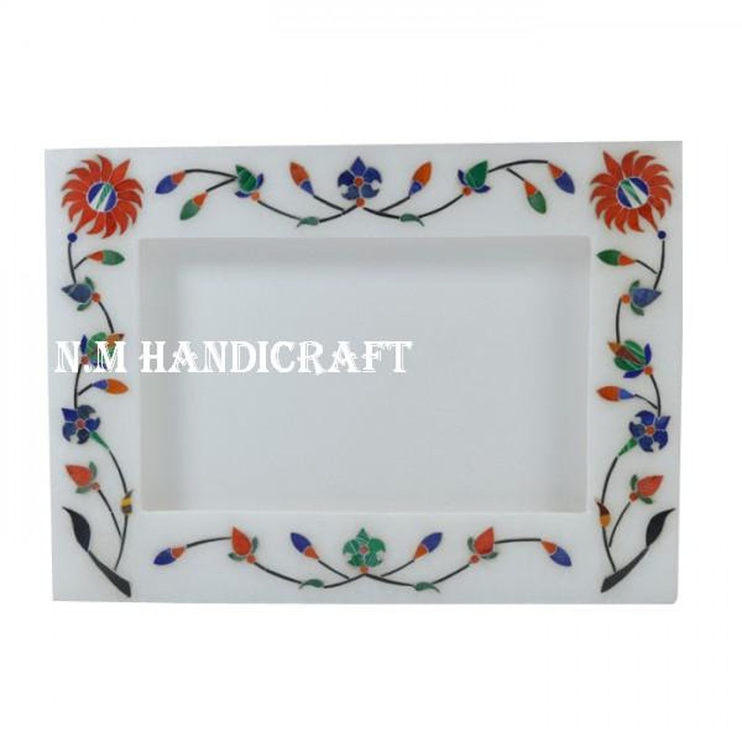 Decorative White Marble Inlay Photo Frame, Semi Precious Stones Inlaid ...