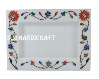 Decorative White Marble Inlay Photo Frame Semi Precious | Etsy