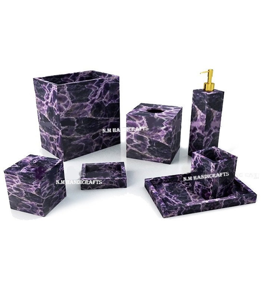 Amethyst Stone Bathroom Set, 7 Pcs Set, Bath Accessories, Amethyst Soap ...