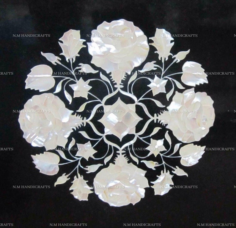 Black Marble Inlay Dining Table, Mother of Pearl Shell Inlay, Mop ...