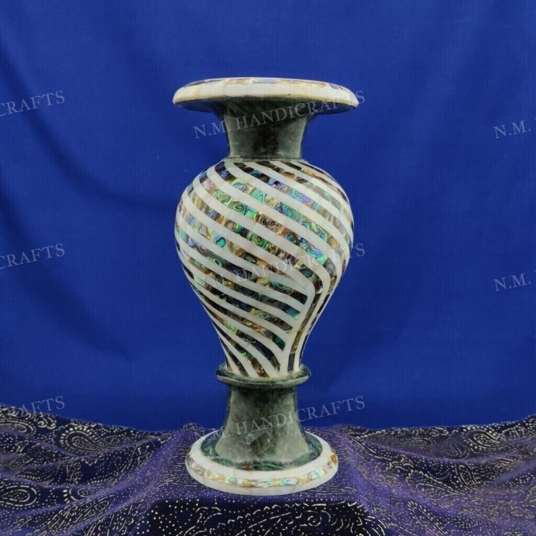 Green Marble Vase, Abalone & Mop Shell Inlaid, Table Vases, Flower ...