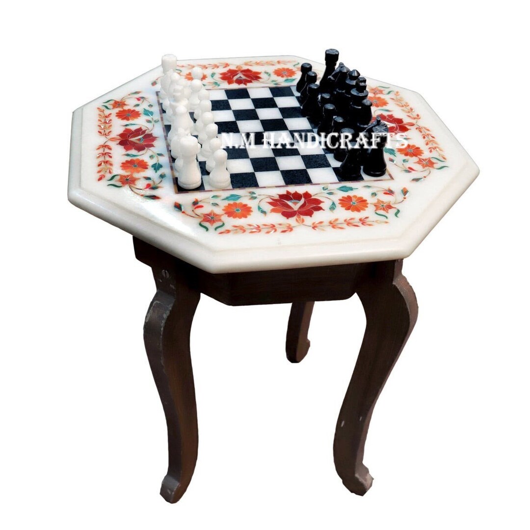 Marble Chess Set, Carnelian Chess Table, Gems Stone Chess Table, Mosaic ...