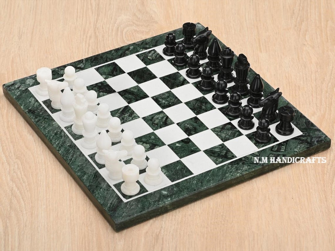 Green Marble Chess Set, Stone Chess Board, Pietra Dura Art, Mosaic ...