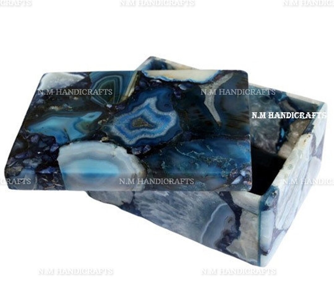 Blue Agate Jewelry Box, Agate Storage, Trinket Box, Multi Purpose Box ...