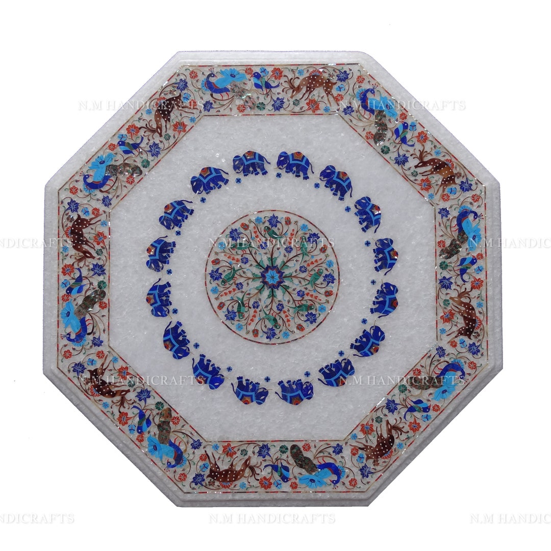 Marble Coffee Table Top, Multi Stones, Animals & Birds Inlay Art Decor ...
