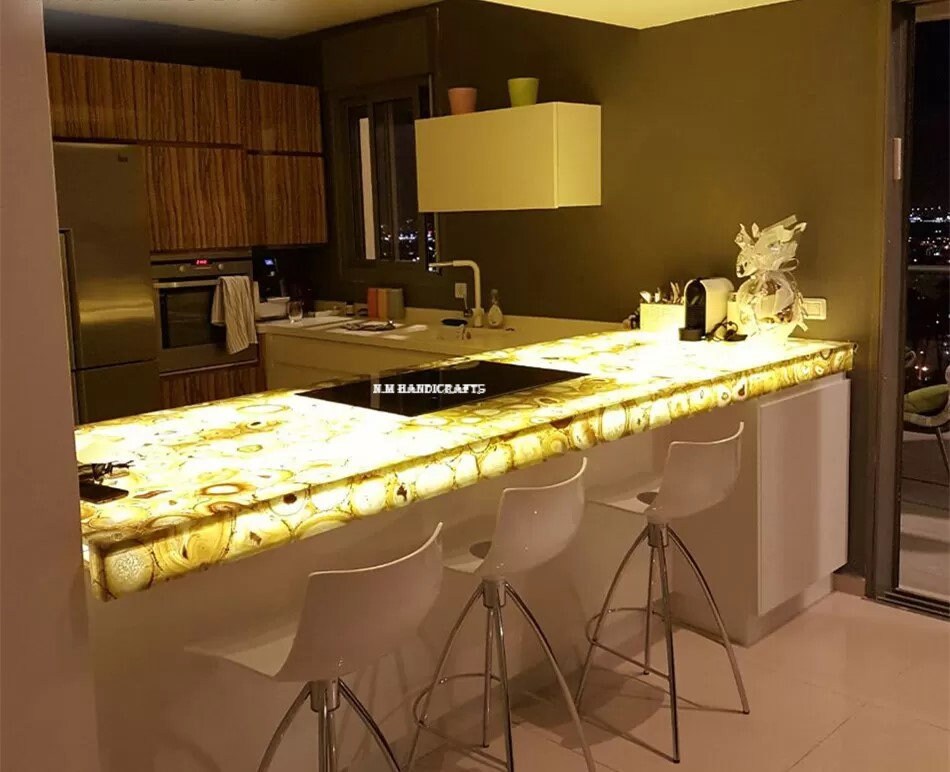 Transparent Yellow Backlit Agate Stone Slab, Use On, Table Top, Bars ...