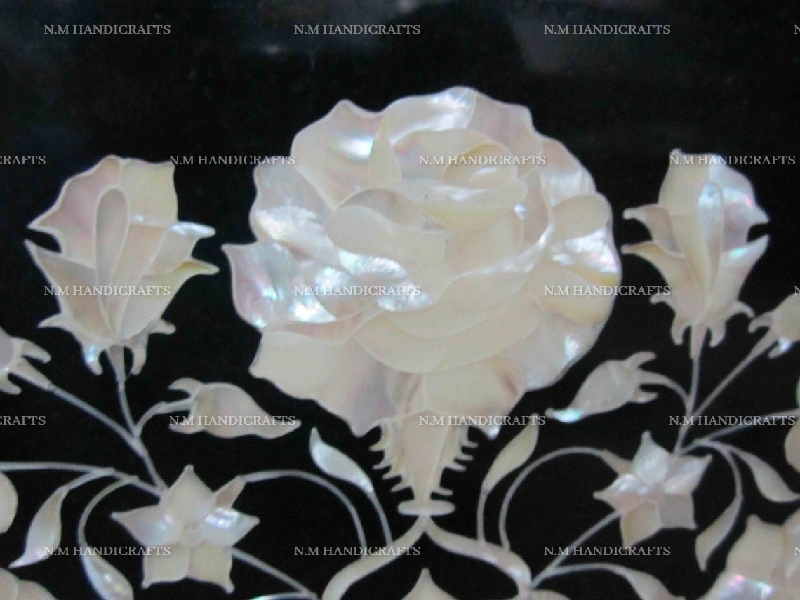 Black Marble Inlay Dining Table, Mother of Pearl Shell Inlay, Mop ...