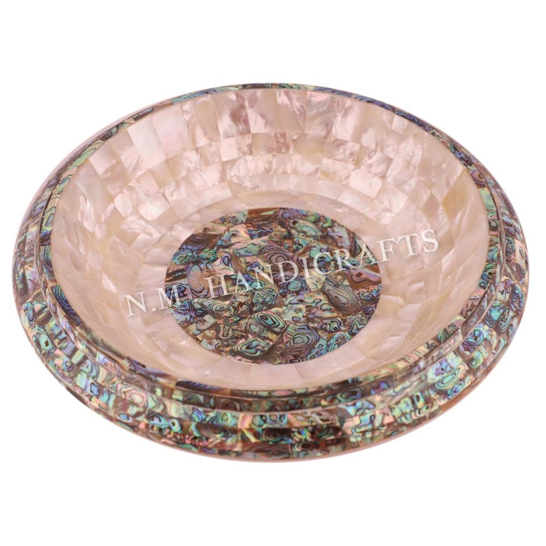 Marble Dry Fruit Bowl, Mother of Pearl Shell & Abalone Shell Inlaid ...