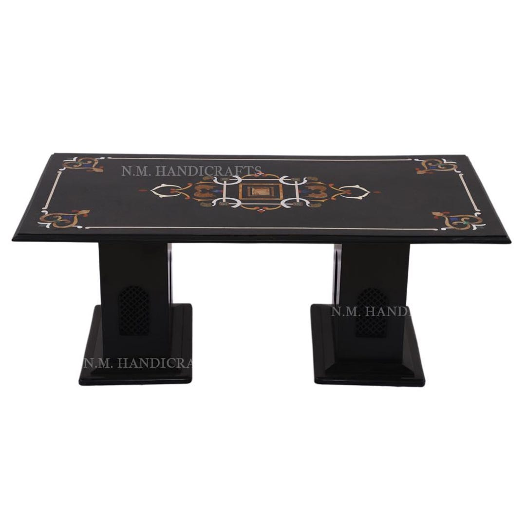 Marble Coffee Table Inlay Mosaic Art Work, Rectangle Black Stone Table ...
