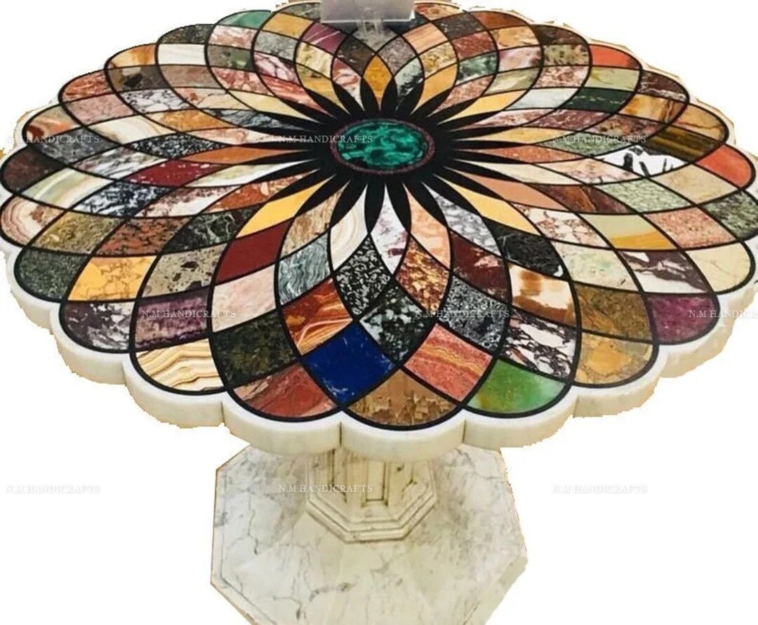 Flower Shape Coffee Table Top, Marble Medallion Table Top, Living Room ...