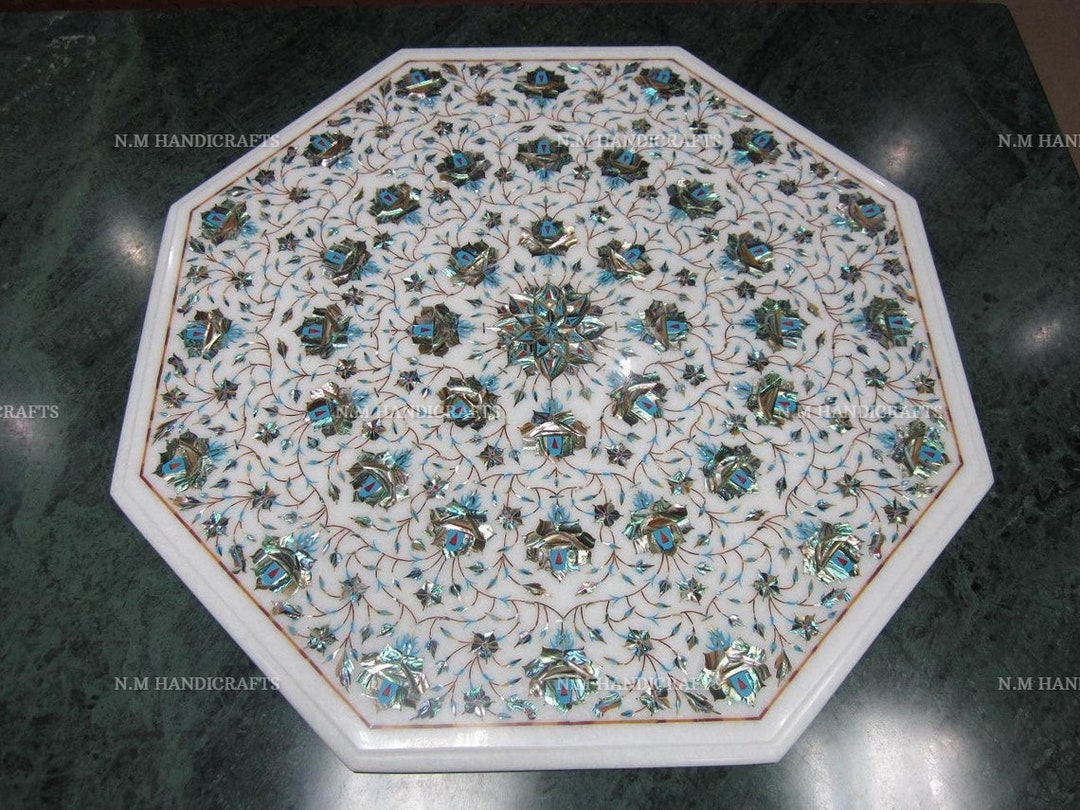 Marble Coffee Table, Abalone Shell Inlay, Floral Inlay, Pietre Dura Art ...