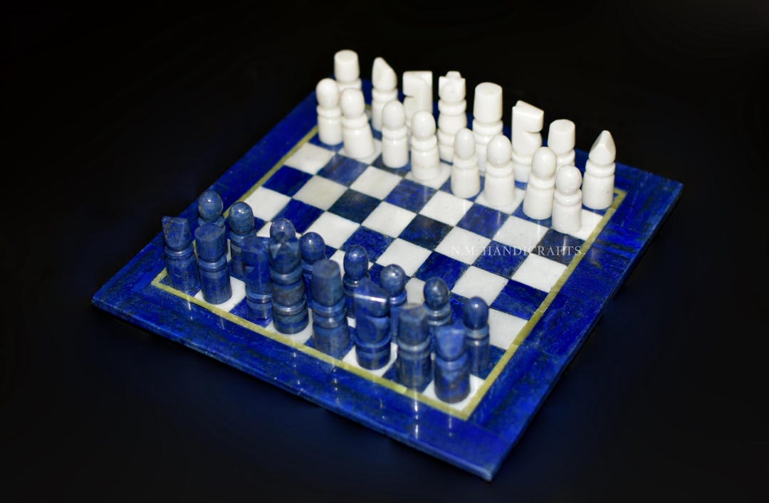 Blue Lapis Lazuli Chess Set, Lapis Lazuli Chess Board, Stone Chess ...