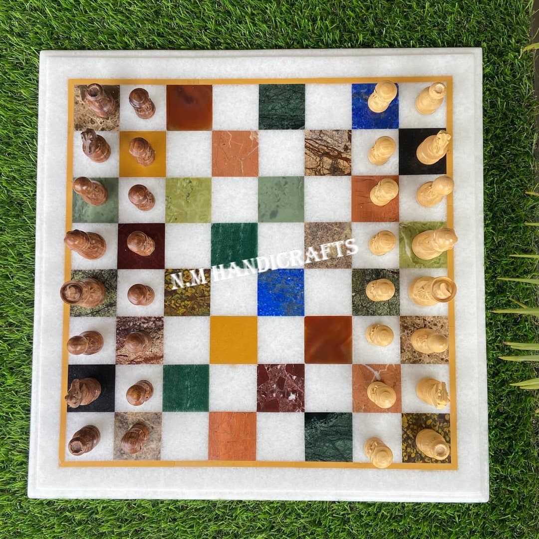 Marble Chess Set With Multi Color Chess Squares, Tournament Chess Board ...