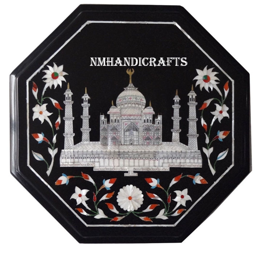 Marble Table Taj Mahal Design Inlaid Pietra Dura Gem Stones Mosaic ...