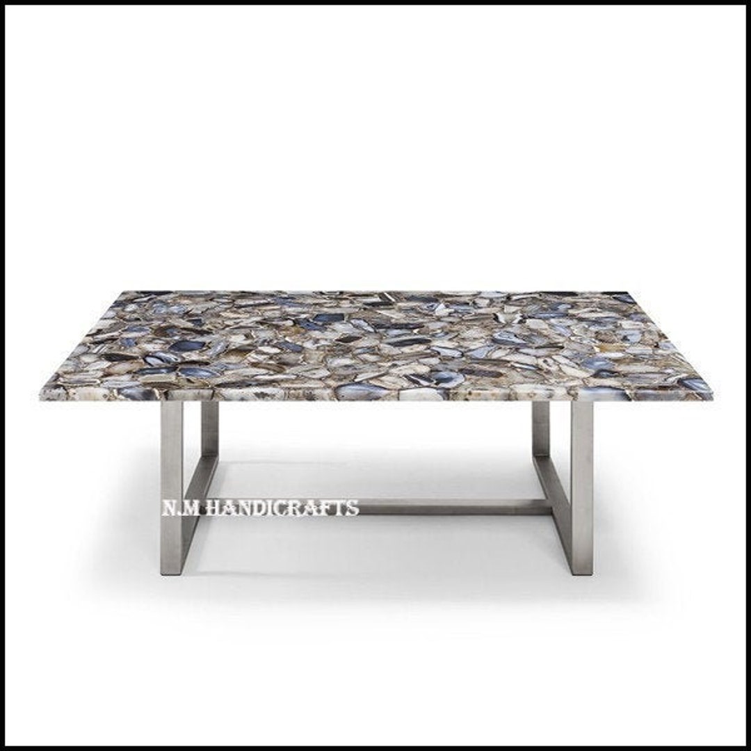 Real Agate Stone Dining Table Top, Metal Stand, Conference Table ...
