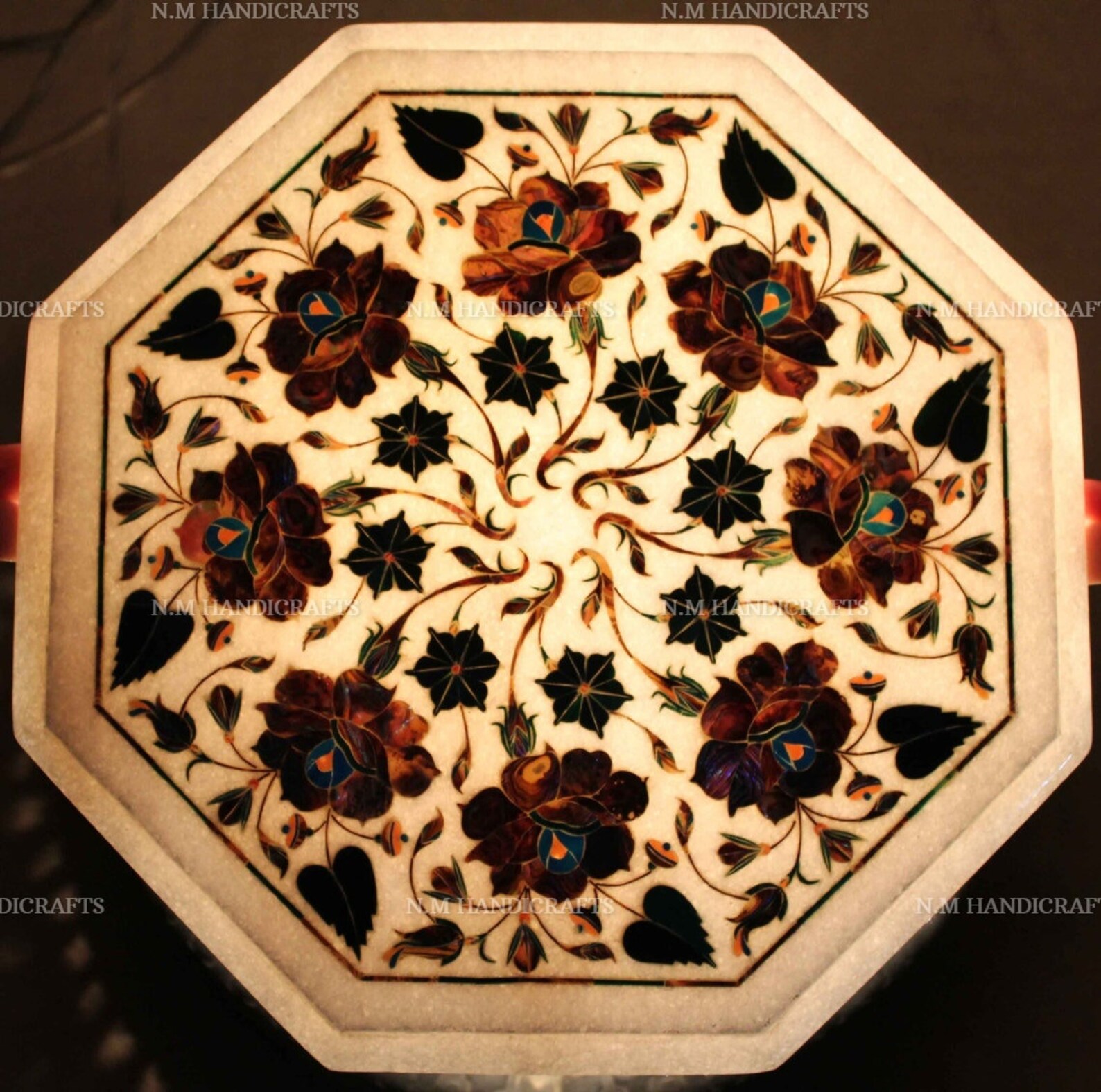 Marble Side Table, Abalone Shell Inlay, Floral Inlay, Pietre Dura Art ...