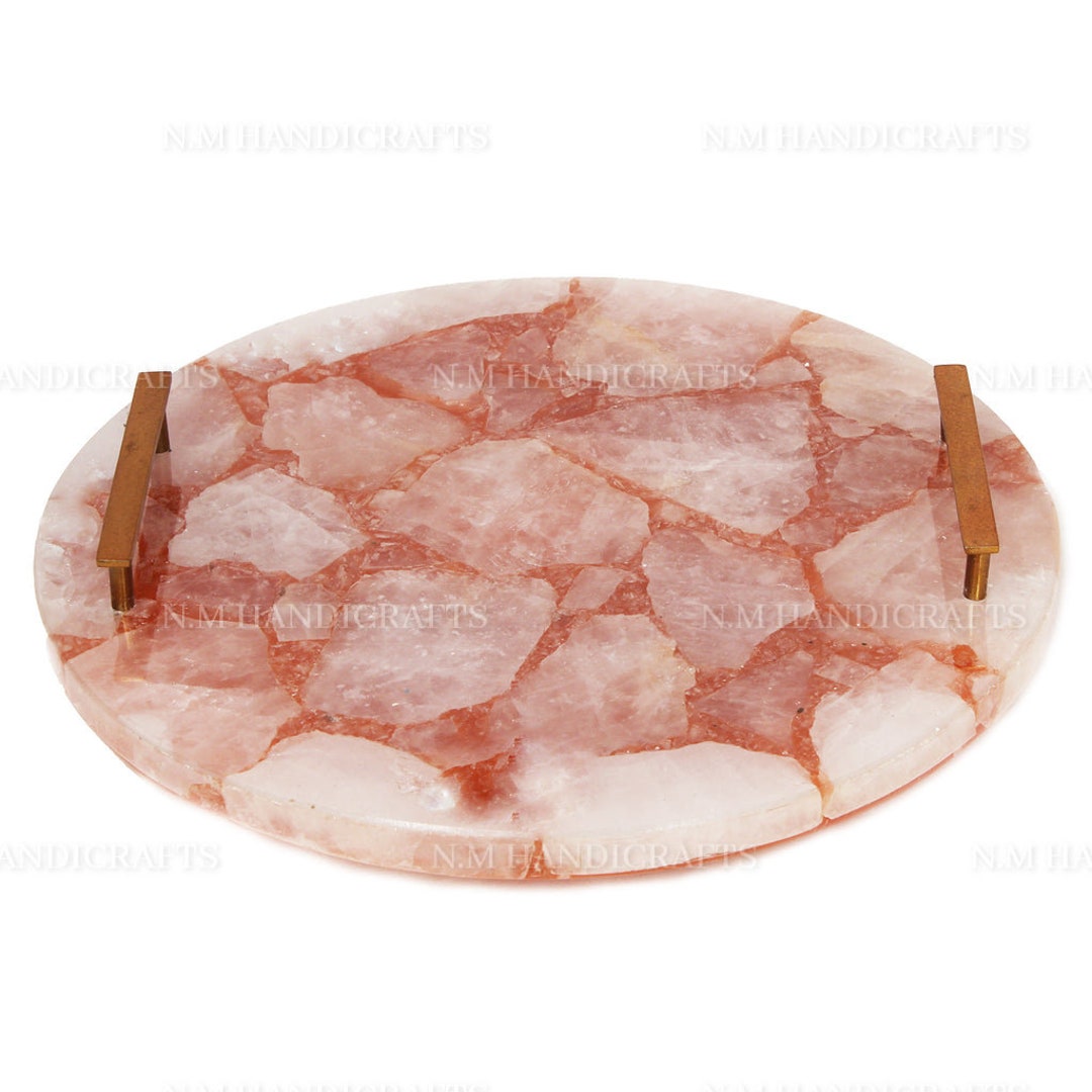 Rose Quartz Serving Tray, Pink Quartz Serve Ware, Gemstone Tray ...