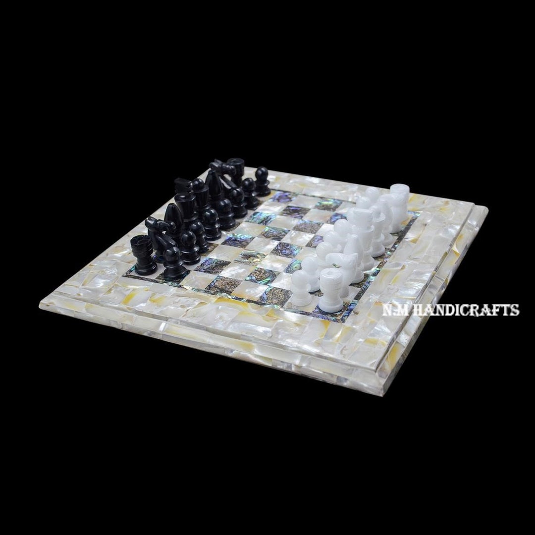 Mother of Pearl Chess Set, Tournament Chess Board, Pietra Dura Art ...