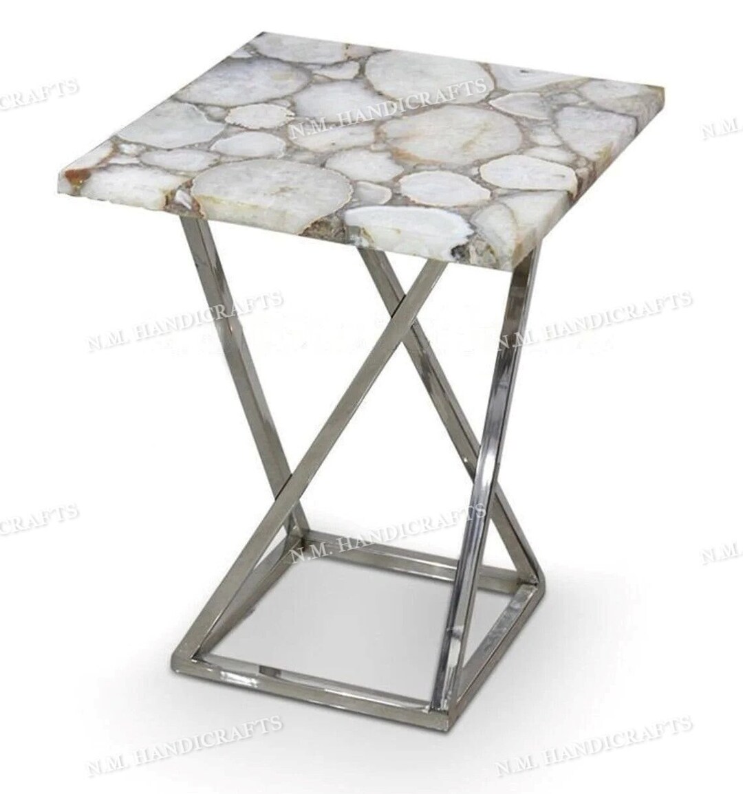 White Agate Side Table, Salt Agate Sofa Table, Agate Coffee Table ...