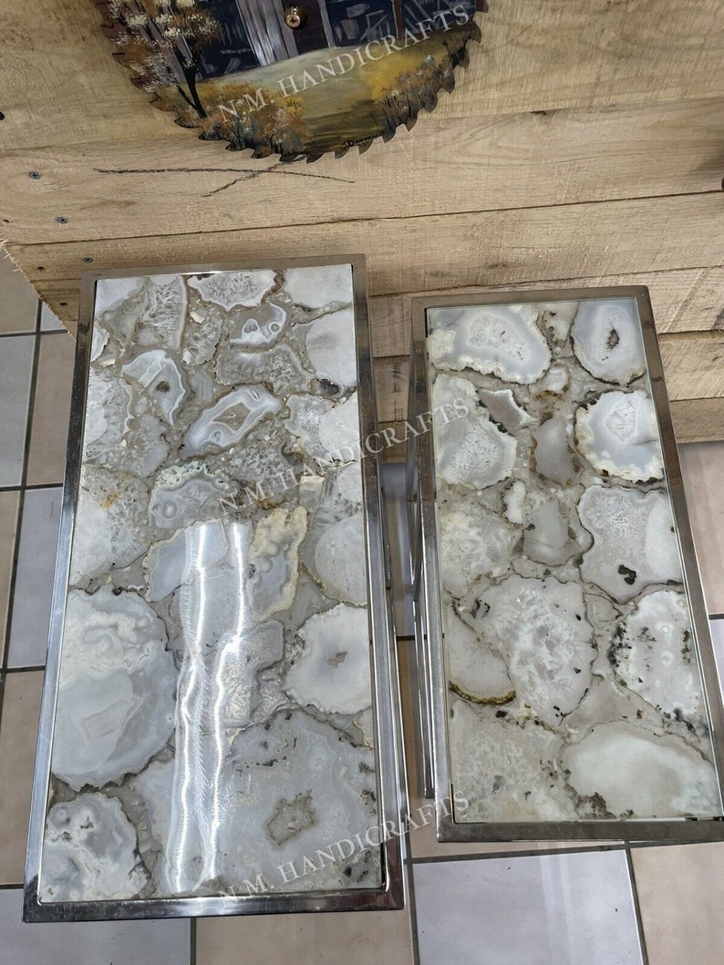 White Agate End Table, Agate Side Table, Office Side Table, Coffee ...