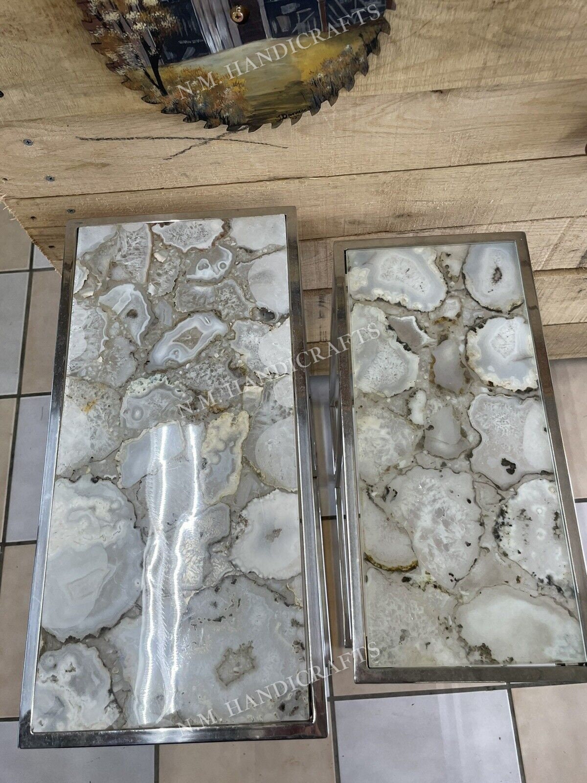 White Agate End Table, Agate Side Table, Office Side Table, Coffee ...