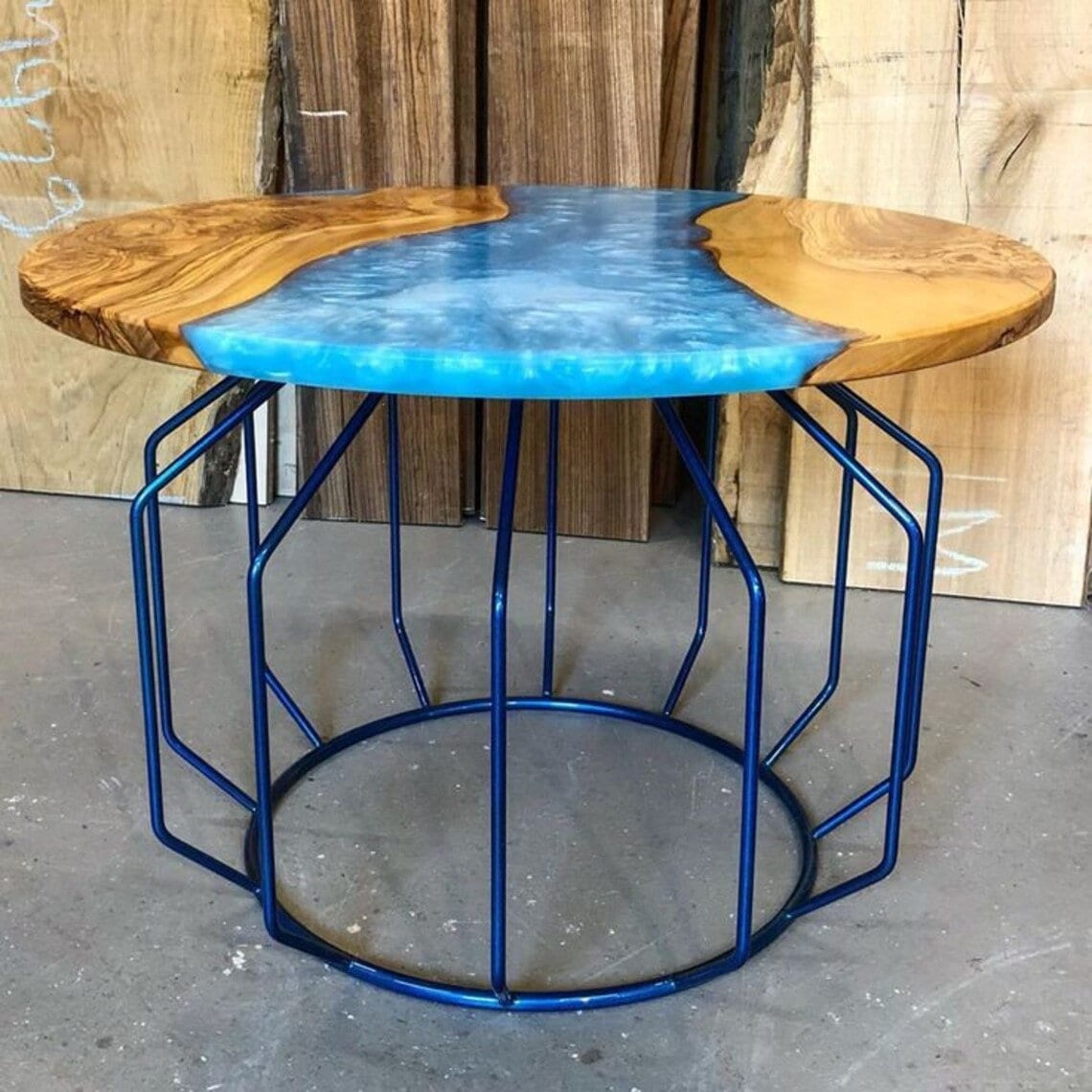 Deep Ocean Blue Resin River Table, Round Coffee Table, Center Table Top ...