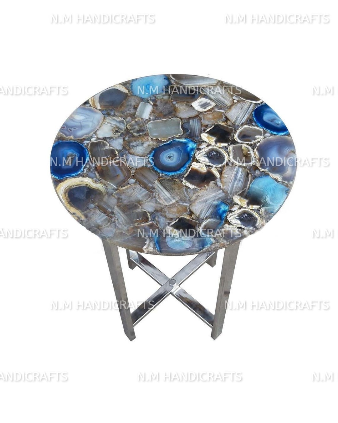 Multi Color Agate Table, Round Mix Agate Coffee Table, Natural Dining ...