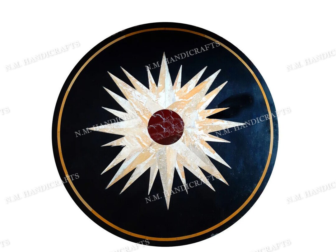 Black Marble Coffee Table Sunburst Table Top Shell Inlay - Etsy