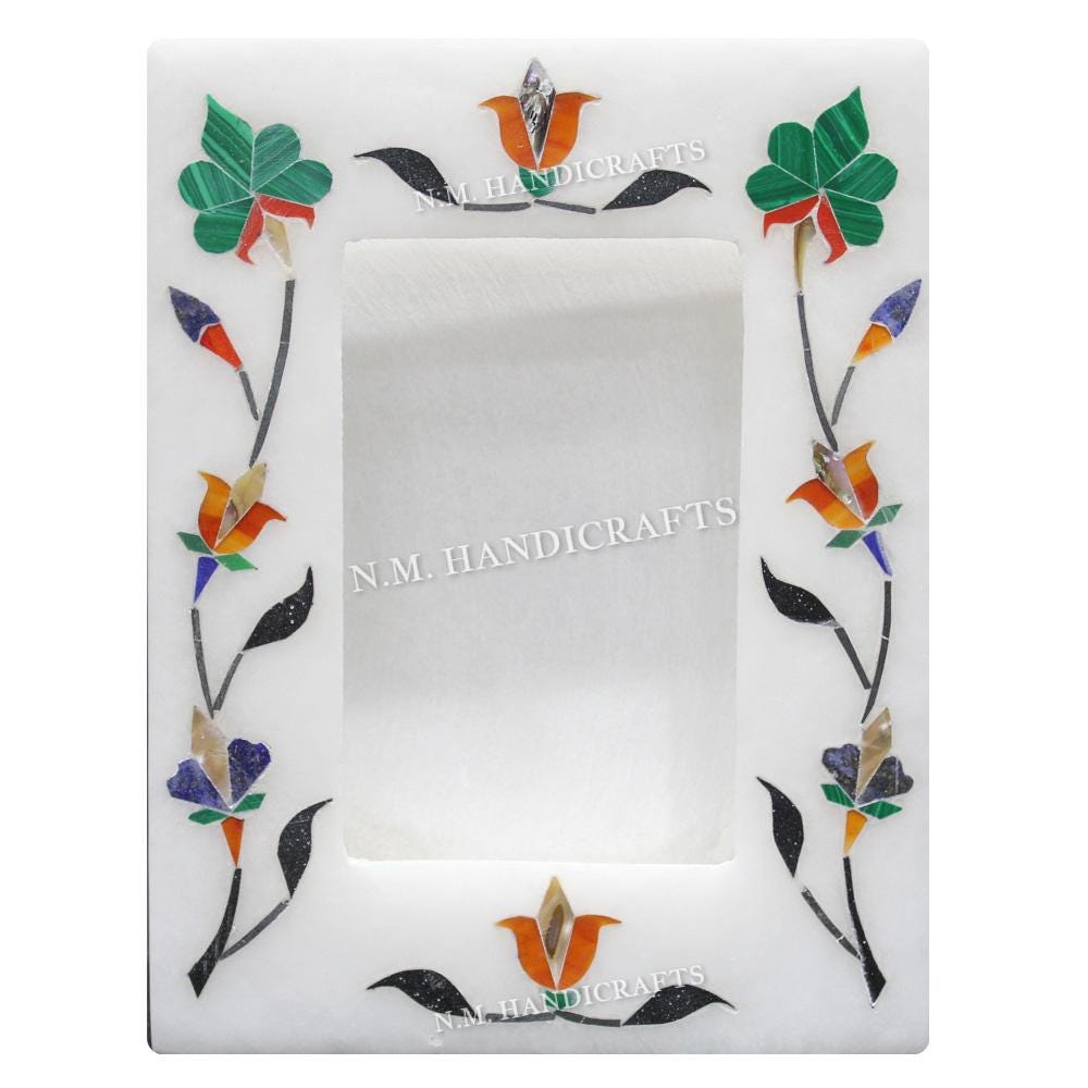 Decorative White Marble Inlay Photo Frame, Semi Precious Stones Inlaid ...