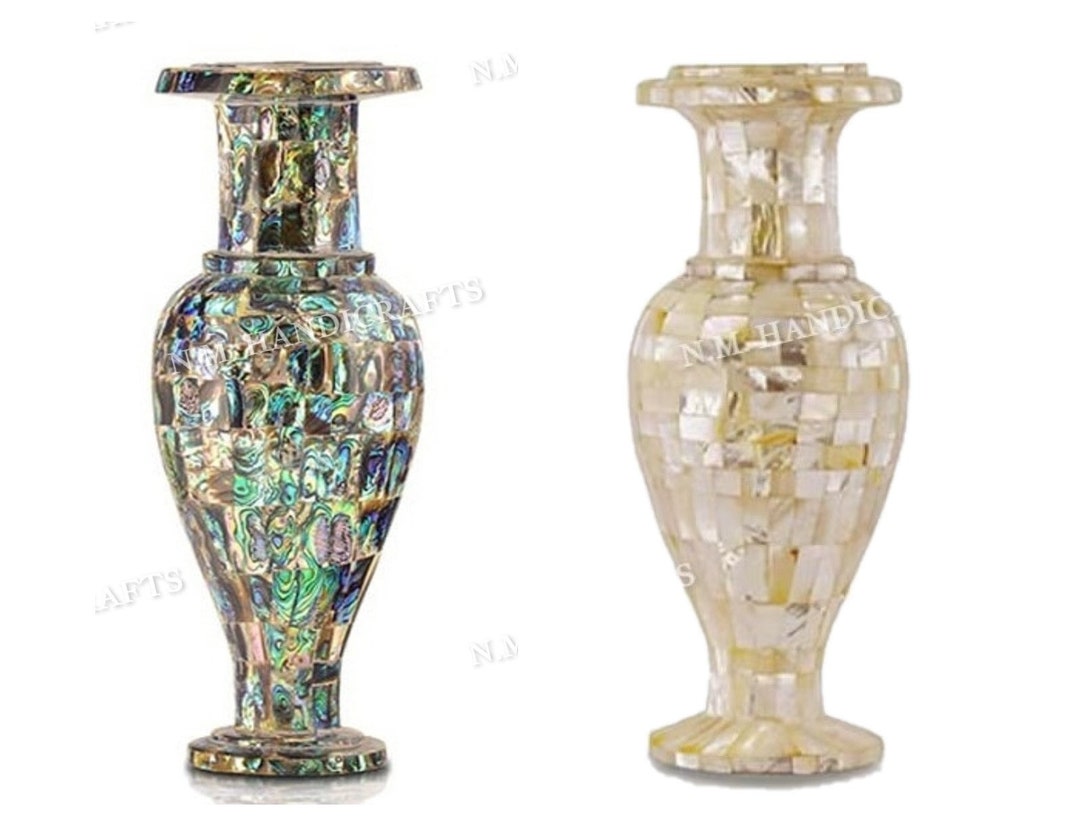 Abalone Shell & Mother of Pearl Flower Vase, Shell Inlaid, Eye Catching ...