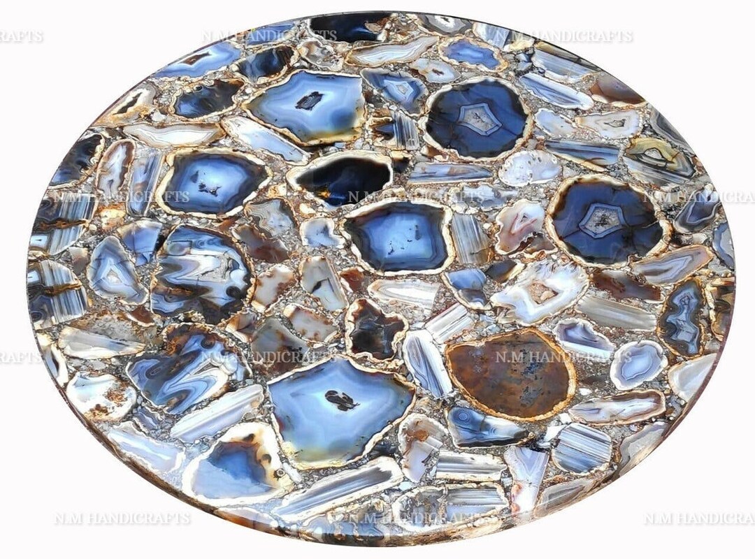 Multi Color Agate Table, Round Mix Agate Coffee Table, Natural Dining ...