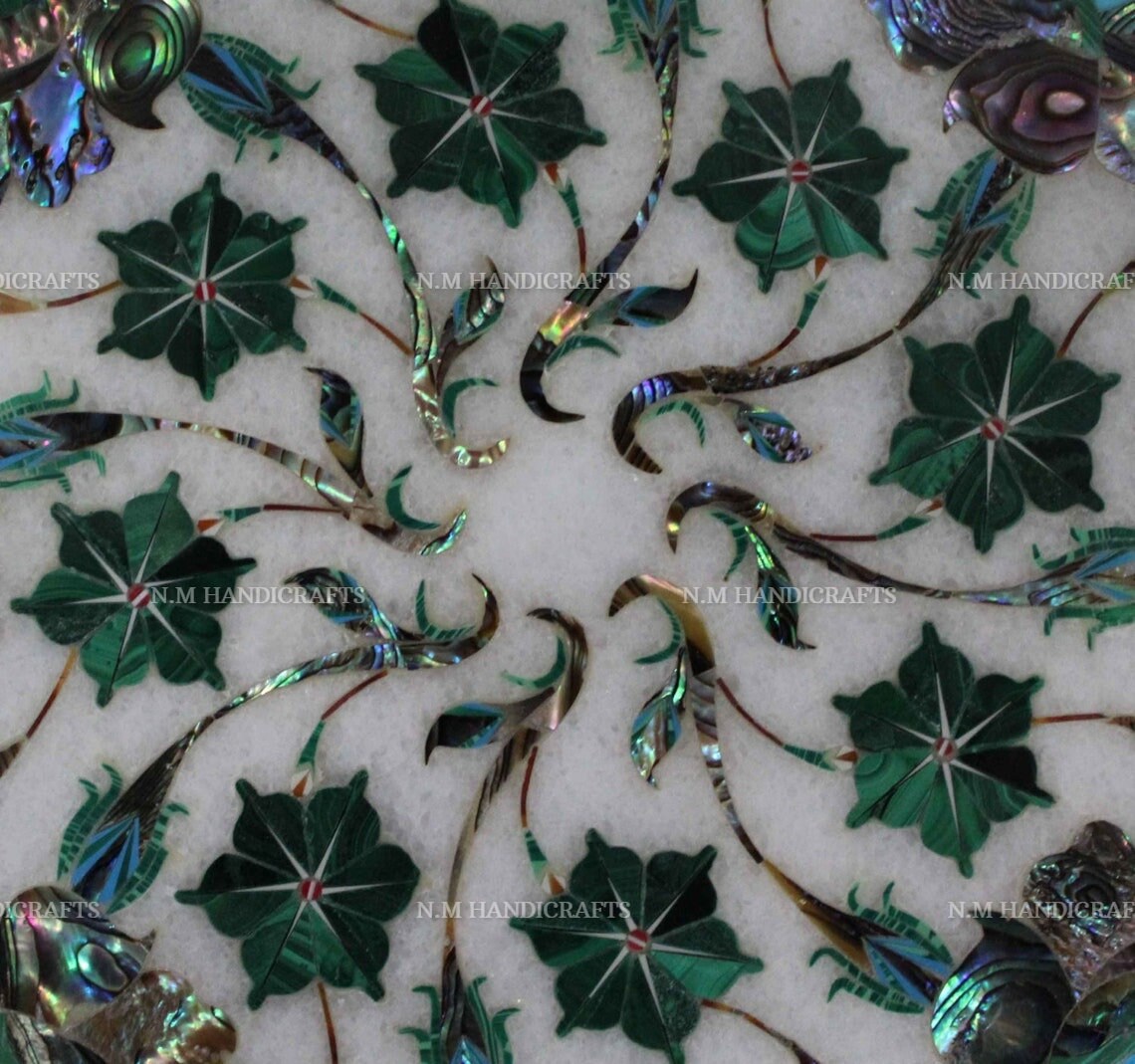 Marble Side Table, Abalone Shell Inlay, Floral Inlay, Pietre Dura Art ...