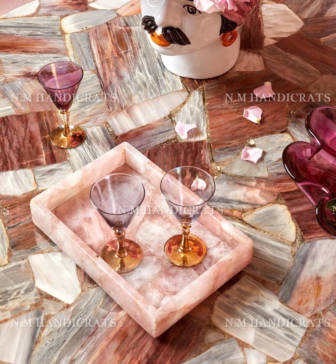Rose Quartz Tray, Serving Tray, Jewelry Tray, Decorative Tray, Wine ...