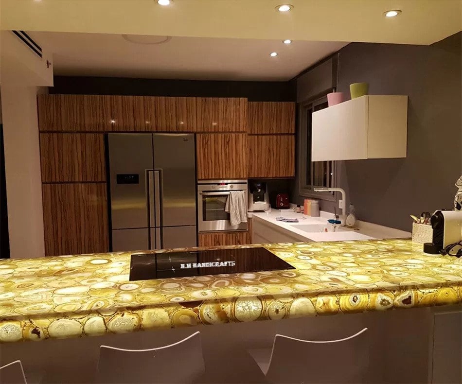 Transparent Yellow Backlit Agate Stone Slab, Use On, Table Top, Bars ...