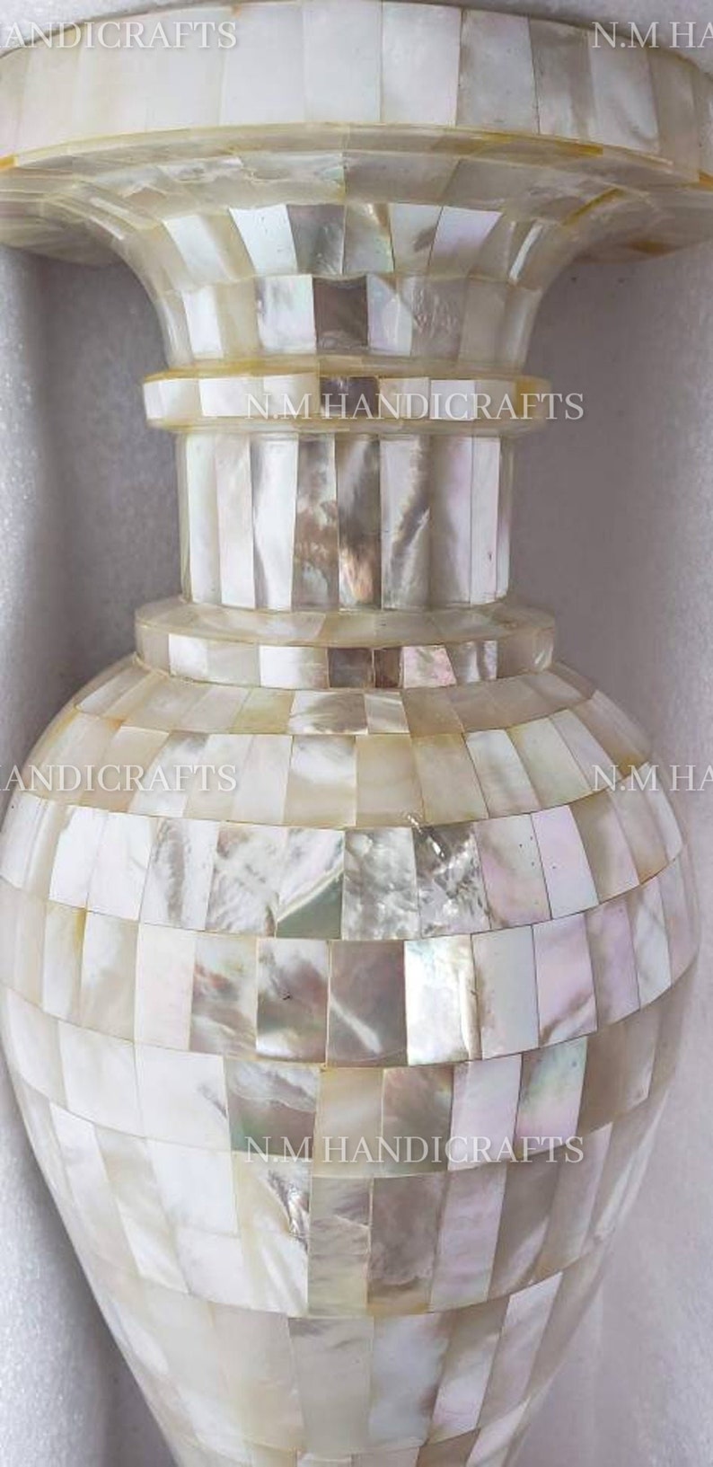 Mother of Pearl Flower Vase, Mop Shell Inlaid, Eye Catching Flower Vase ...