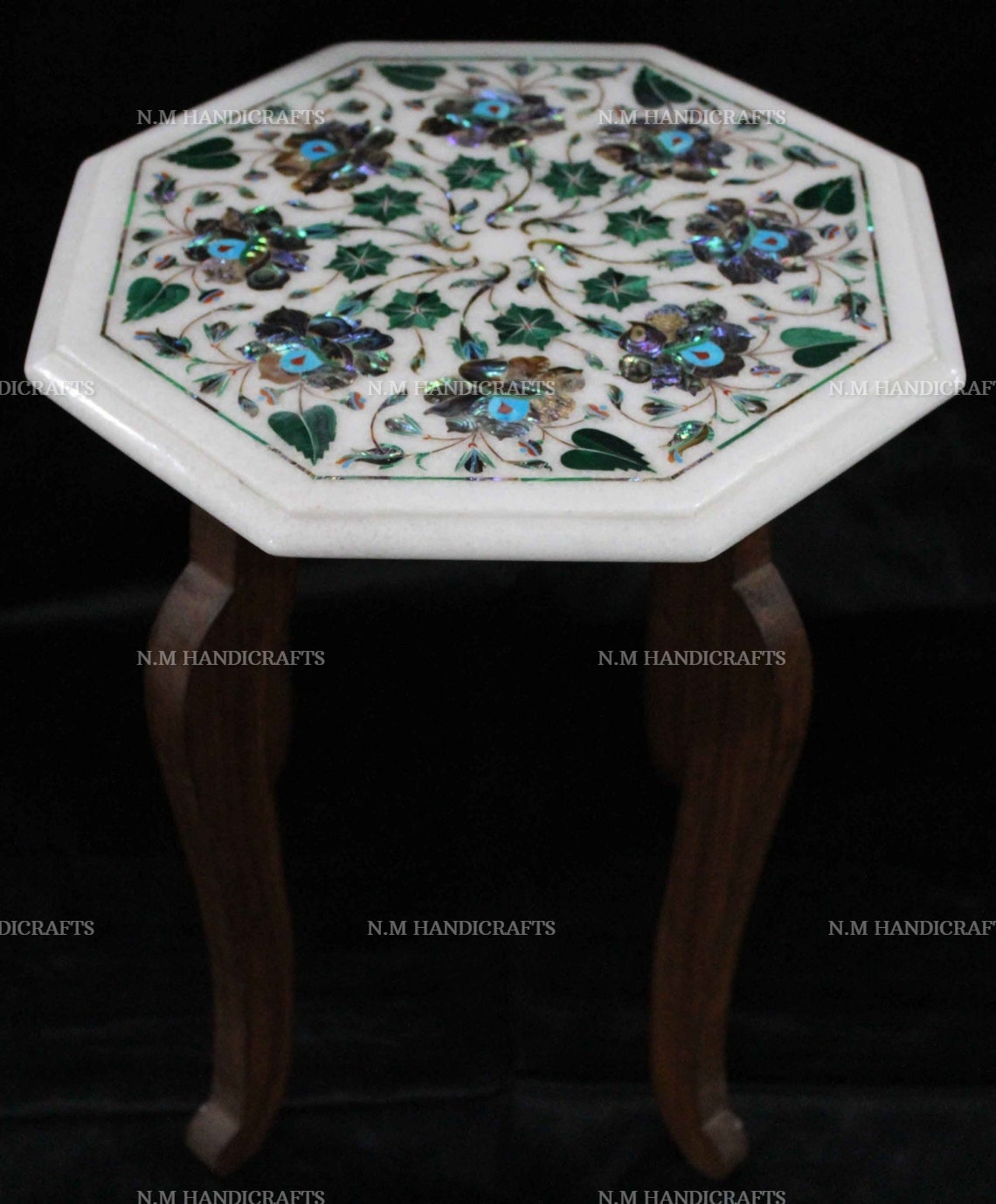 Marble Side Table, Abalone Shell Inlay, Floral Inlay, Pietre Dura Art ...
