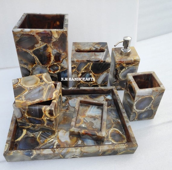 Agate Bathroom Set Stone Bath Accessories Agate Soap - Etsy