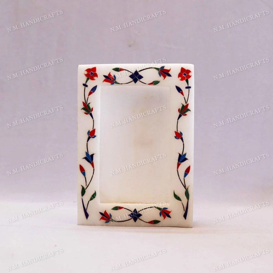 Decorative White Marble Inlay Photo Frame, Semi Precious Stones Inlaid ...
