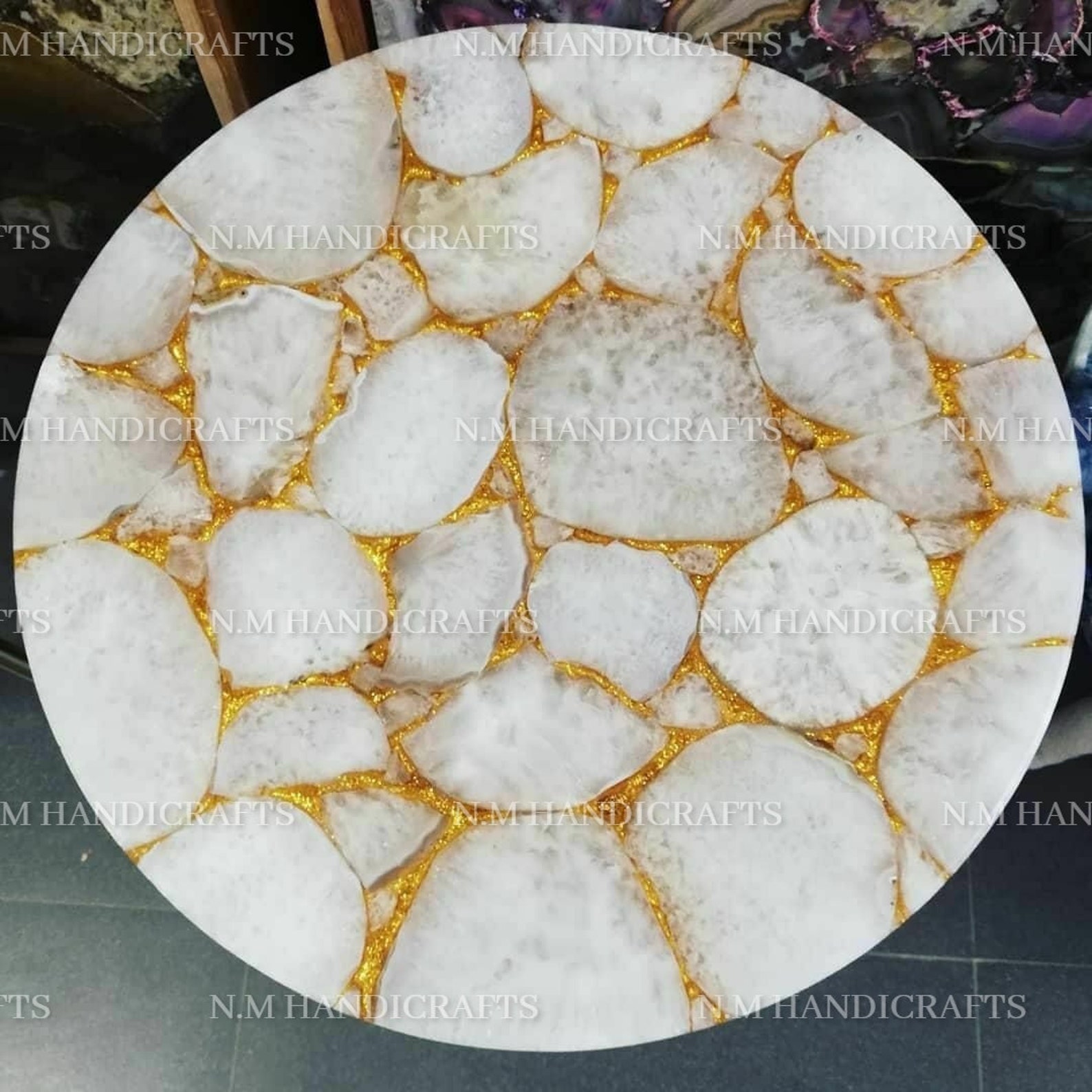 White Agate Coffee Table, White Stone Centre Table, White Agate Table ...