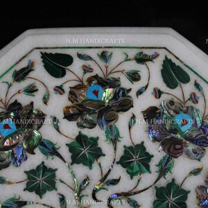 Marble Side Table, Abalone Shell Inlay, Floral Inlay, Pietre Dura Art ...