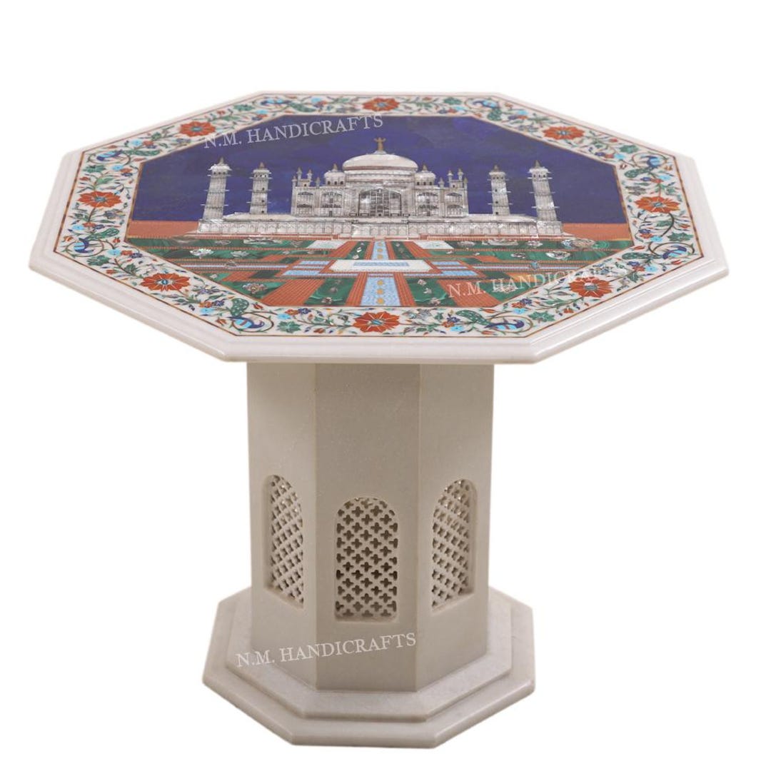 Taj Mahal Design Marble Coffee Table Mother of Pearl & Lapis Lazuli ...
