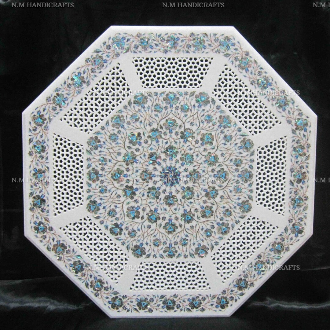 Marble Coffee Table, Abalone Shell Inlay, Floral Inlay, Shell Inlay ...