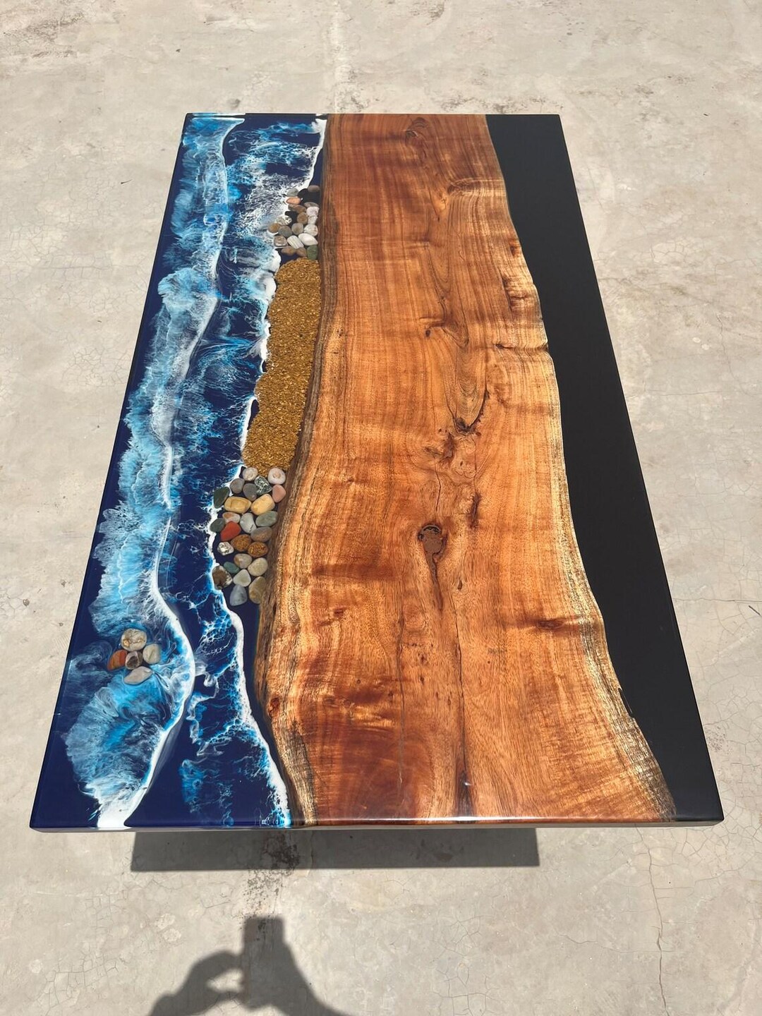 Wood Resin River Table, Beach Design Coffee Table, Sea Waves Epoxy ...