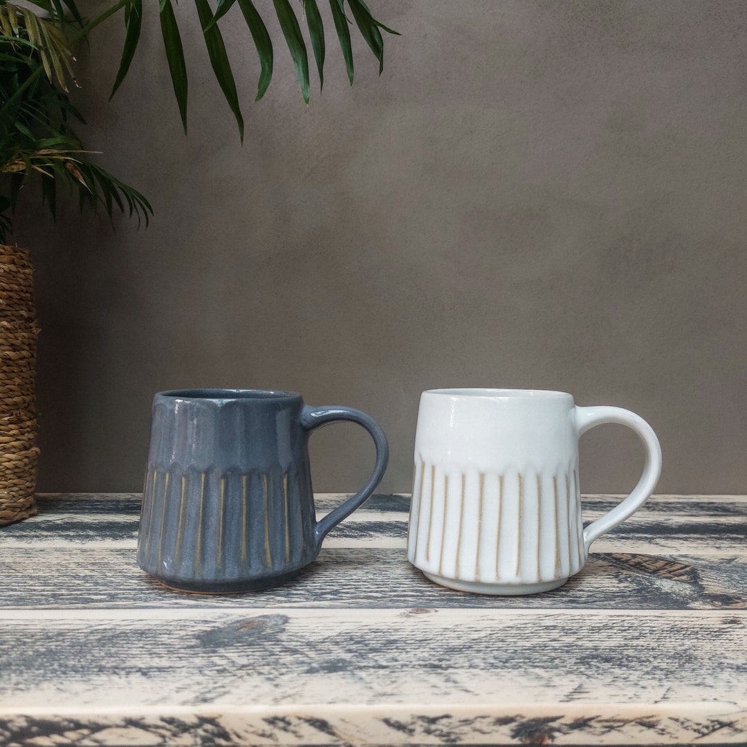 Handmade Conical Large Stoneware Mug Milky White or Steel Grey - Etsy